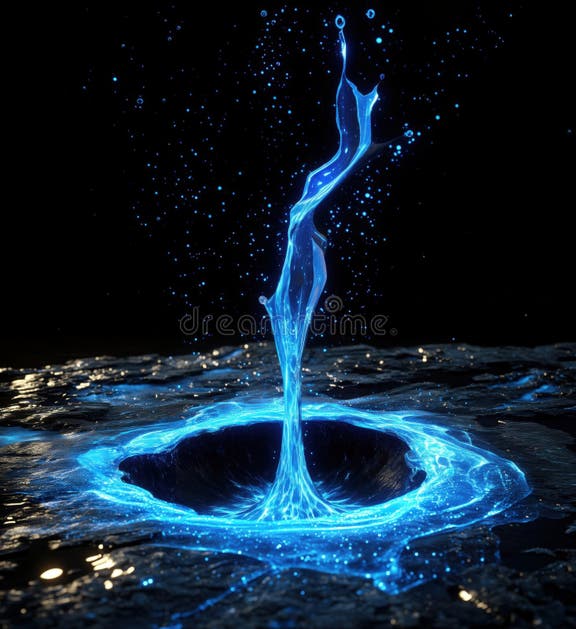 Dynamic Water Splash with Glowing Blue Light Against Dark Background ...
