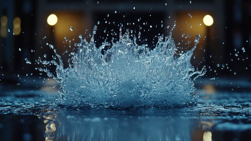Dynamic Water Splash at Night with Blue Reflections Stock Image - Image ...