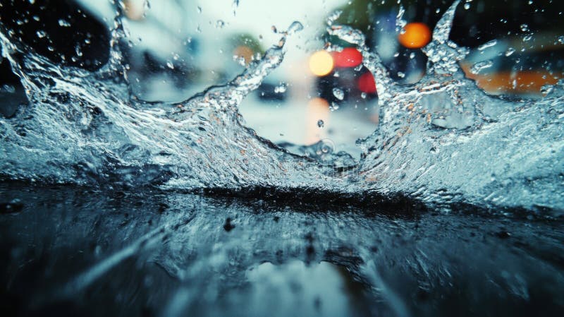Dynamic Water Splash on Urban Streets Captured in Motion Stock ...
