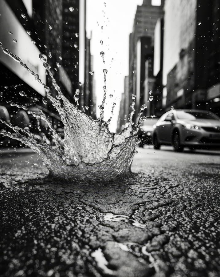 Dynamic Water Splash on Urban Streets Captured in Motion Stock Photo ...