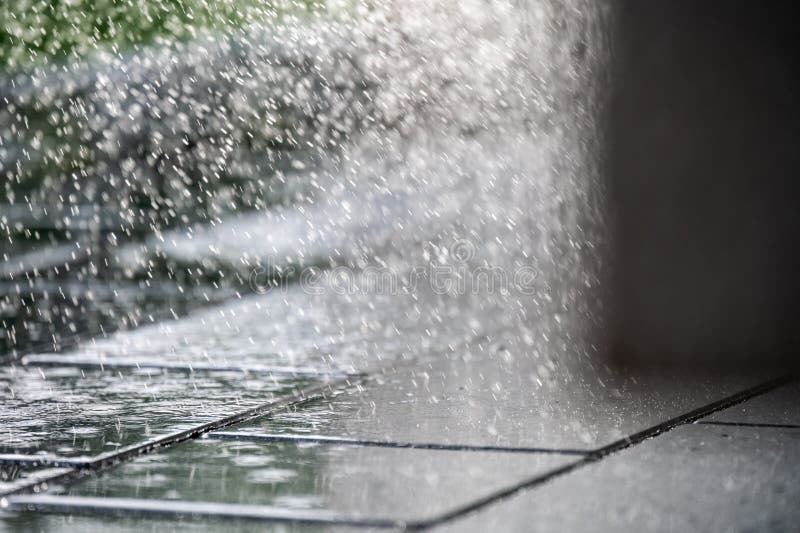 Dynamic Water Splash on Wet Tiles, Dramatic Daylight Scenery in an ...