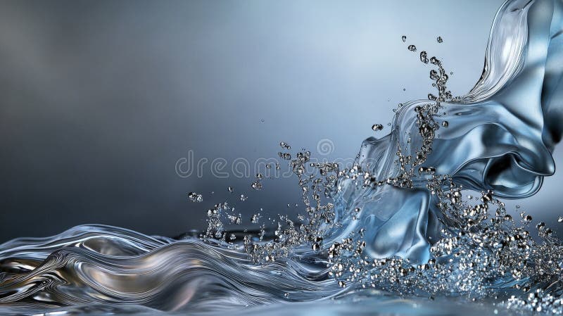 Dynamic Water Splashes Create Shimmering Silver Ripples in a Hazy Void ...