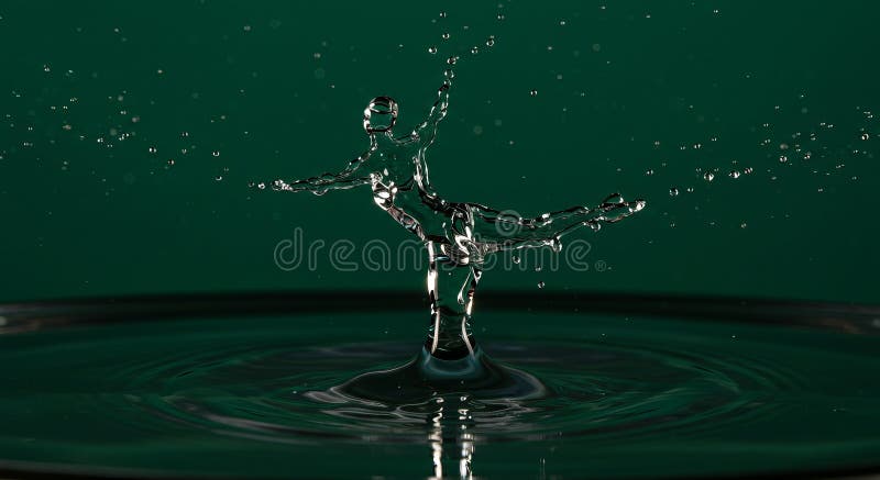 Dynamic Water Splashes Creating a Dancing Figure on a Dark Green ...