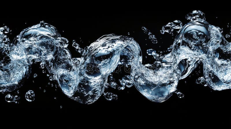 Dynamic Water Swirls and Bubbles Against Black Background Stock ...