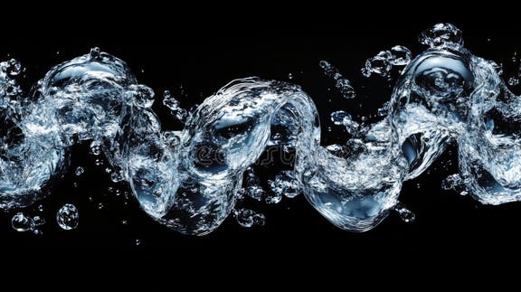 Dynamic Water Swirls and Bubbles Against Black Background Stock ...