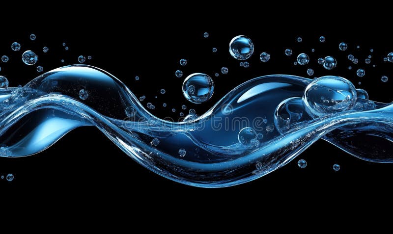 Dynamic Water Wave with Bubbles on Black Background Showcasing Fluid ...
