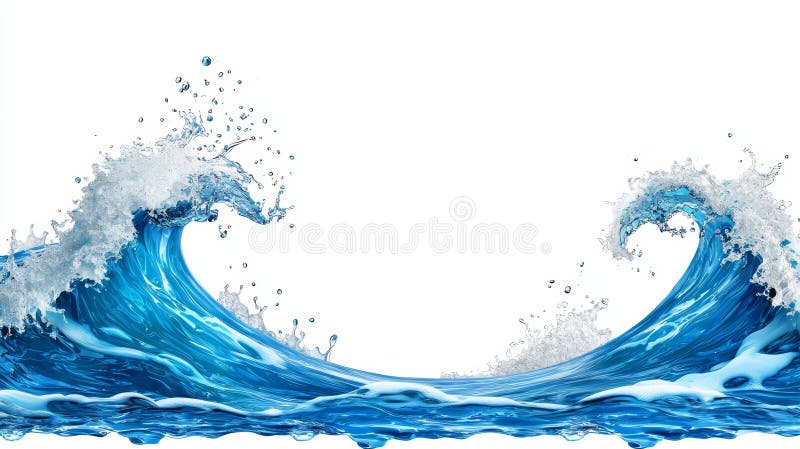 Dynamic Water Waves with Splashes on White Background Stock ...