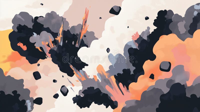 A Dynamic Watercolor Explosion Illustration with Flying Rocks, Stock ...