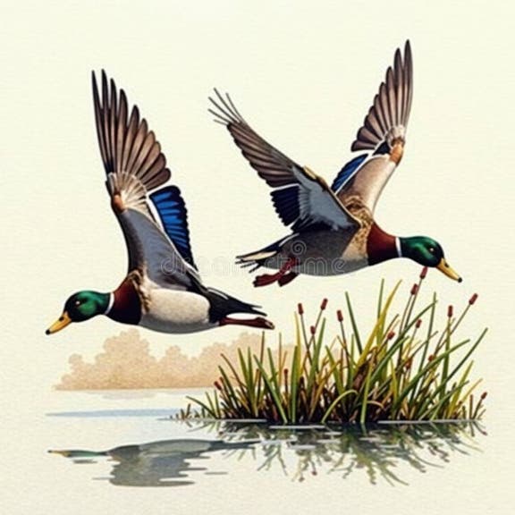 Dynamic Watercolor Splash, Featuring Marsh Ducks in Flight, Hunter S ...