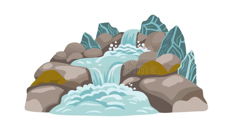 Dynamic Waterfall Landscape Icon, Nature Cascade, Rushing Water, Scenic ...