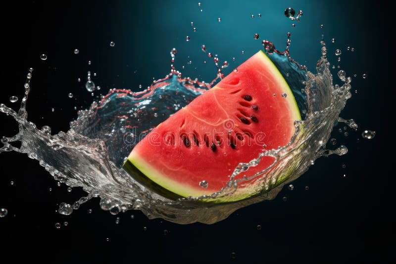 Dynamic Watermelon Splash: Watermelon on a Dark Background with Water ...