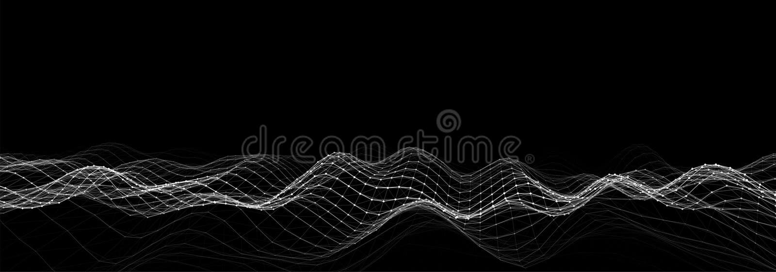 Wave with Connected Lines and Dots. Glowing Grid. Connection Structure ...