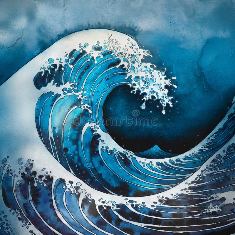 A Dynamic Wave Crashes Forward, Highlighted by Deep Blue Stock ...