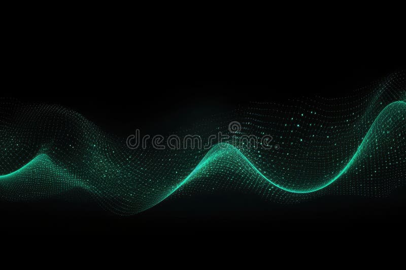 Dynamic Wave Elements of Green Dots on a Black Background. Generative ...