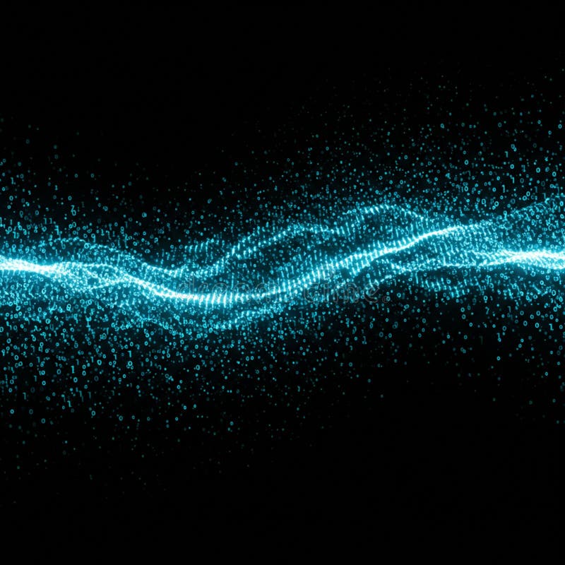 A Dynamic Wave Of Glowing Binary Code Represented By A Flowing Stream