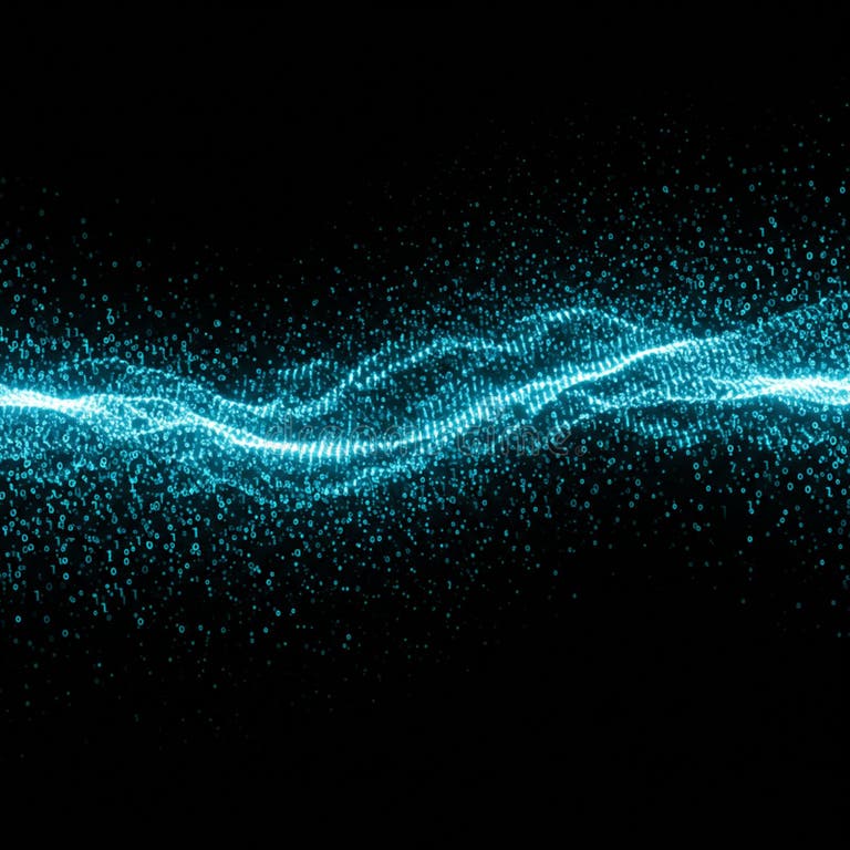 A Dynamic Wave of Glowing Binary Code, Represented by a Flowing Stream of Turquoise Stock ...
