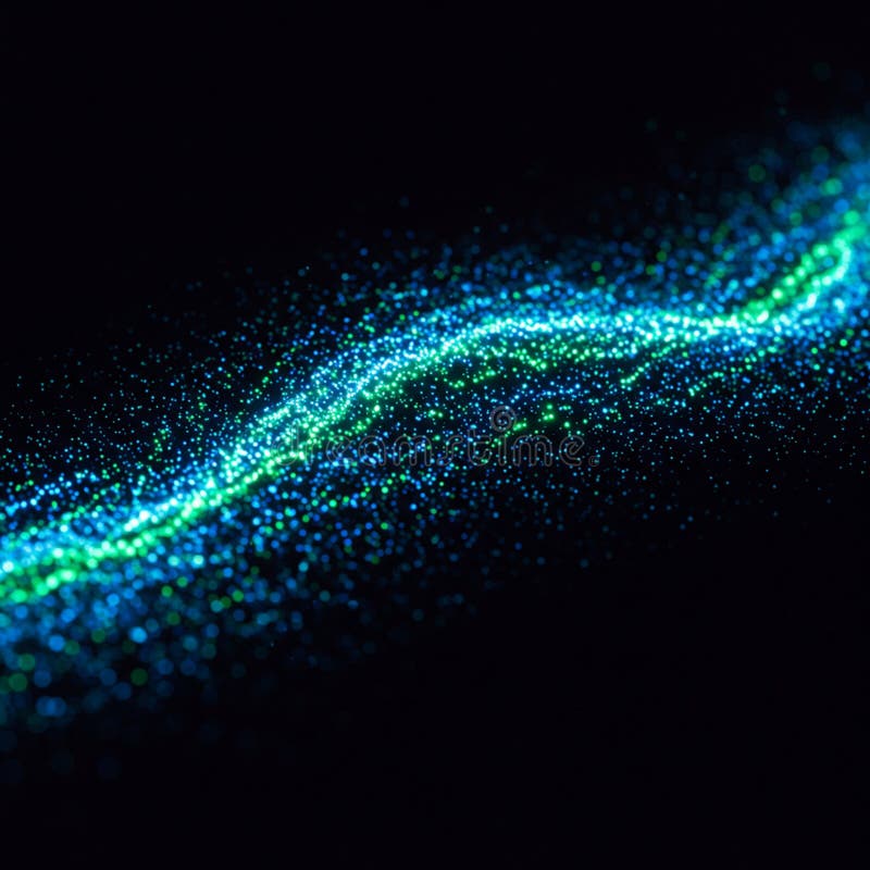A Dynamic Wave of Glowing Blue and Green Particles on a Black ...