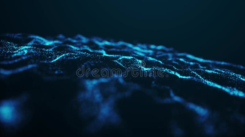 Dynamic Wave of Glowing Particles. Digital Technology Background. 3d ...