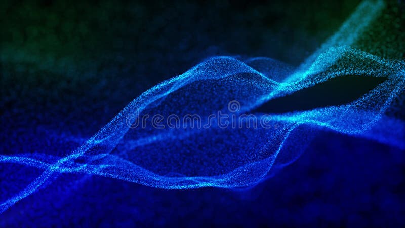 Dynamic Wave of Glowing Particles. Digital Technology Background. 3d ...