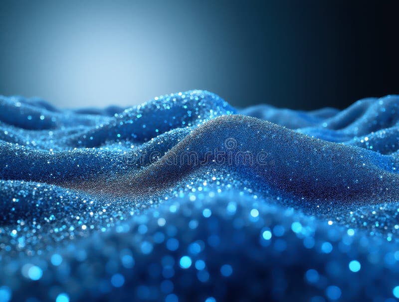 Dynamic Wave of Metallic Particles Flowing Like Liquid Reflecting Blue ...