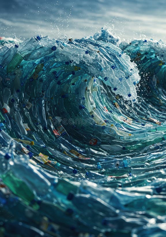Dynamic Wave of Plastic Bottles Depicting Ocean Pollution and ...