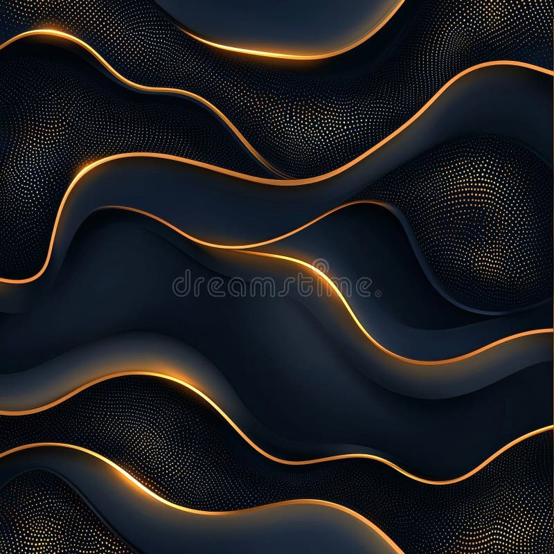 Dynamic Waves of Blue and Gold Colors Against a Black Background. Stock ...