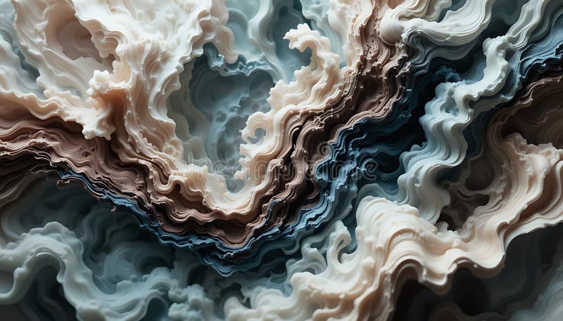 Abstract Fluid Art with Flowing Waves in Cream Blue and Brown Stock ...
