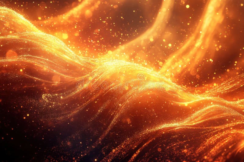 Dynamic Waves of Golden Light Ripple Across a Dark Background Creating ...