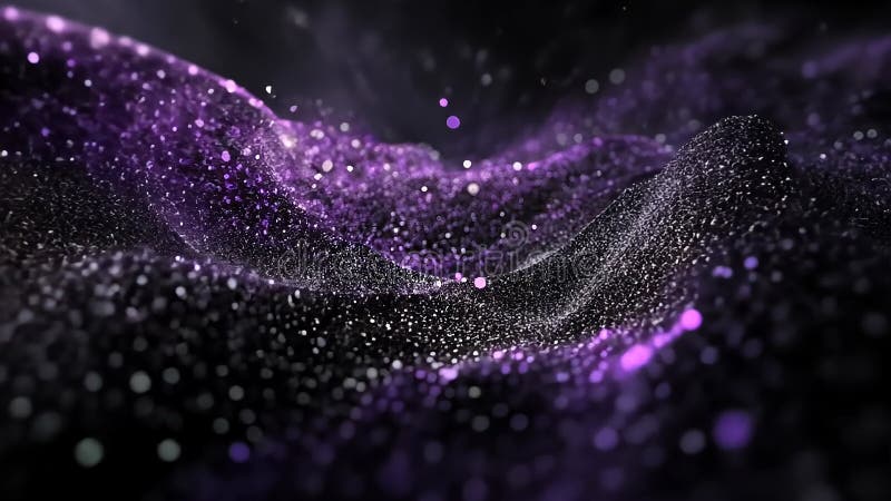 Dynamic Waves of Sparkling Purple Particles on a Dark Background Stock ...