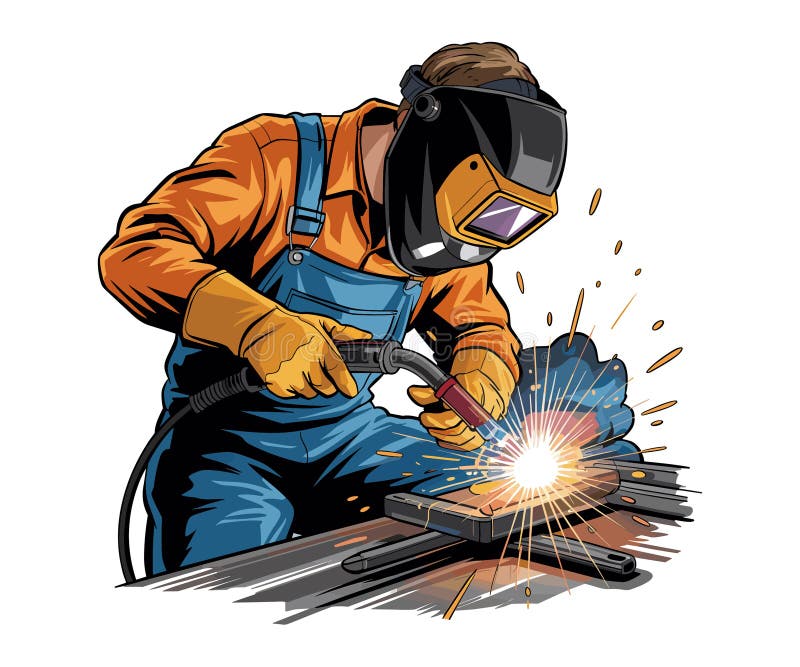Dynamic Welder in Action with Sparks and Helmet Vector Stock ...