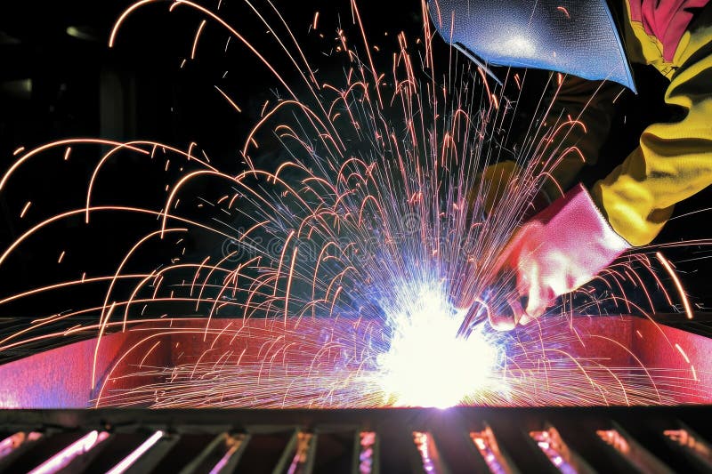 Dynamic Welding Process with Sparks Flying in Industrial Setting Stock ...