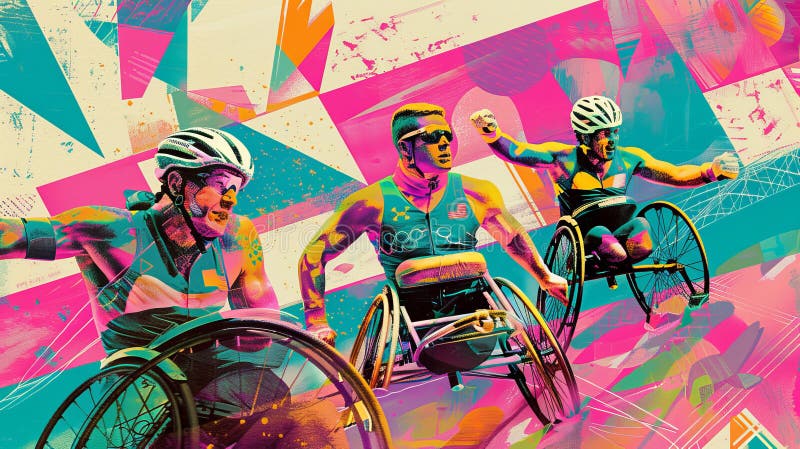 Dynamic Wheelchair Athletes in Vibrant Abstract Art Style Stock ...