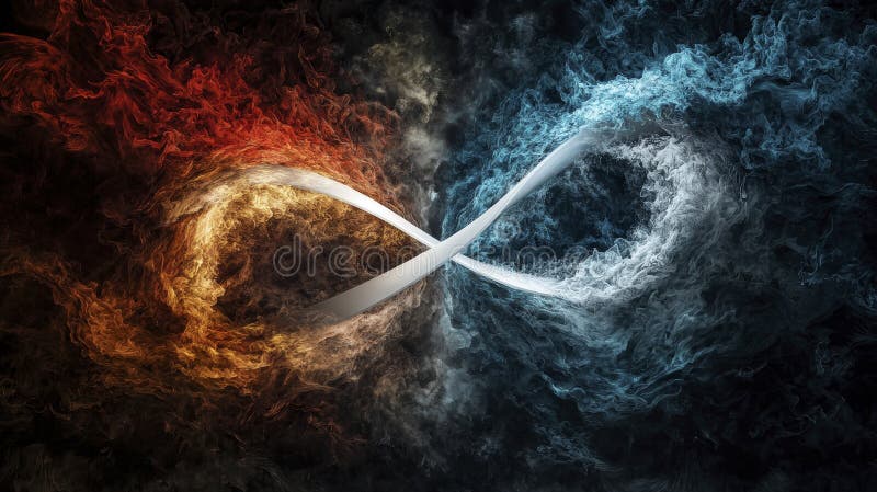 Dynamic White Curve Intersecting Fiery Chaos Abstract Art Digital ...