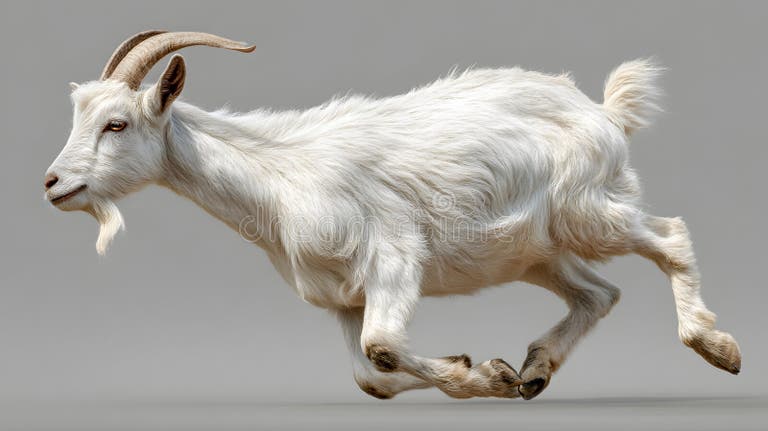 Dynamic White Goat Running and Jumping on Isolated Background Stock ...