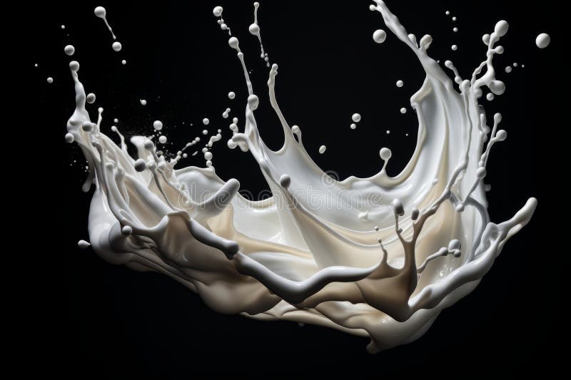 Dynamic White Liquid Splash Isolated on Black Background with Vibrant ...