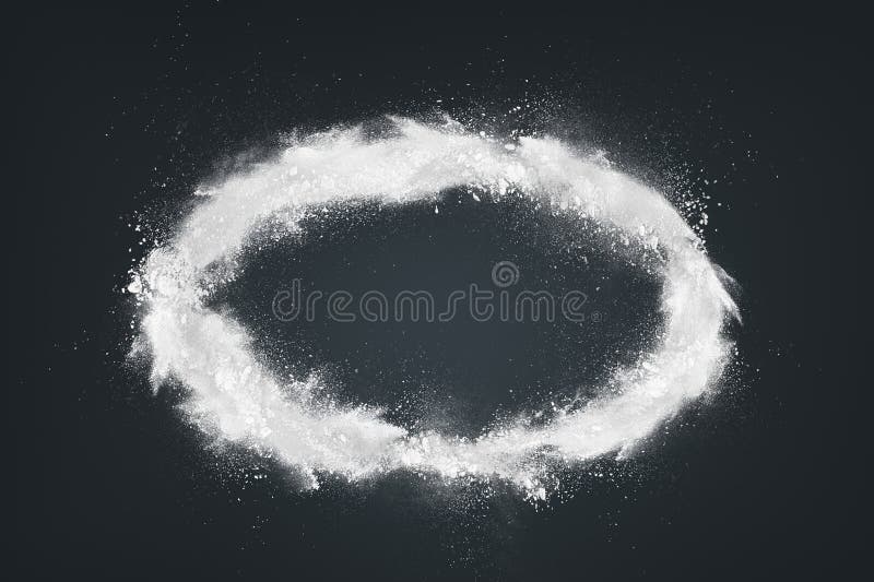Dynamic White Powder Particles Explosion Forming Circle Shape on Dark ...