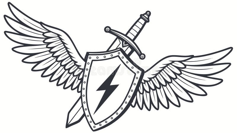 Winged Shield with Sword and Lightning Bolt, Vector Design Generative ...