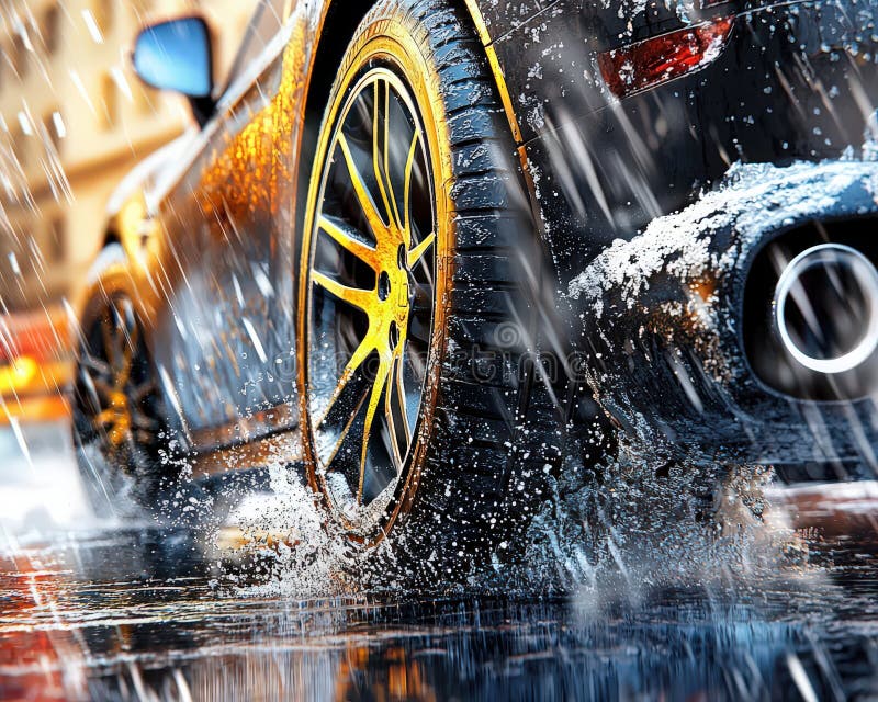 Dynamic Winter Tire Splashes through Slushy Snow in Urban Environment ...