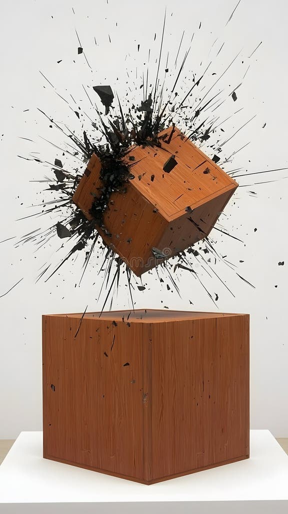 Dynamic Wooden Sculpture with Explosive Elements. Stock Illustration ...