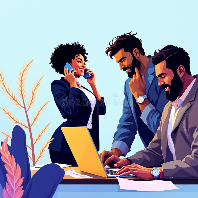 Dynamic Work Scene Vector Illustration - Diverse Business People in ...