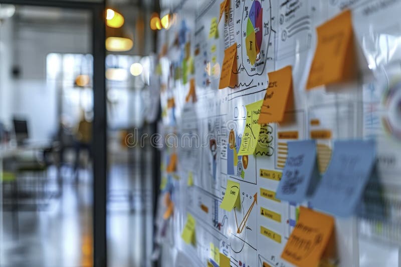 Dynamic Workspace Featuring a Colorful Brainstorming Wall with Sticky ...