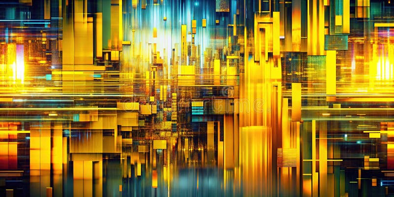 Dynamic Yellow Glitch Art a Vibrant Abstract Background Featuring Pixel Moshing and Digital ...