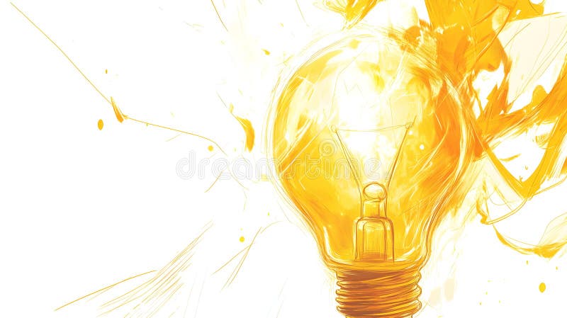 Dynamic Yellow Light Bulb with Energetic Splashes of Paint on White ...
