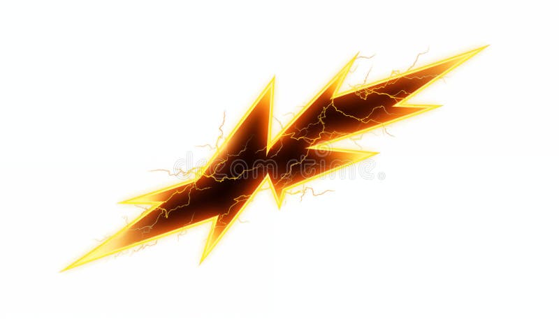 Dynamic Yellow Lightning Bolt with Electric Sparks on White Background ...