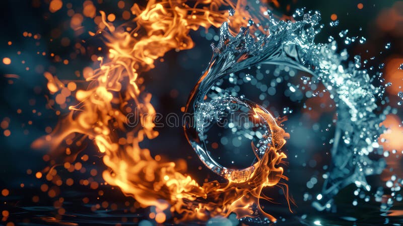 Dynamic Yin-Yang Symbol with Fire and Water Elements in Motion. Concept ...