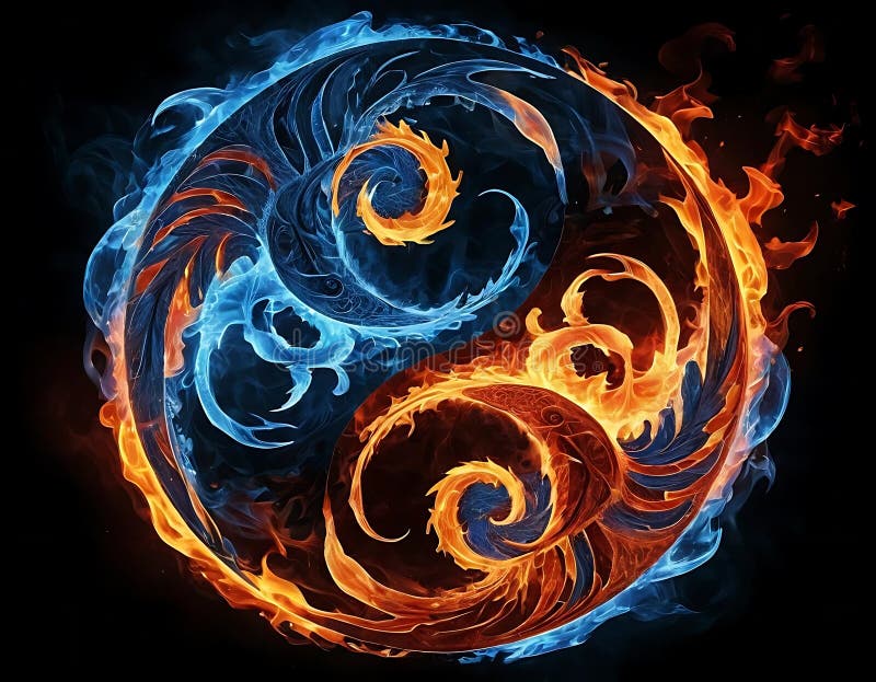 Dynamic Yin Yang Symbol Merging Elements of Fire and Ice Stock ...