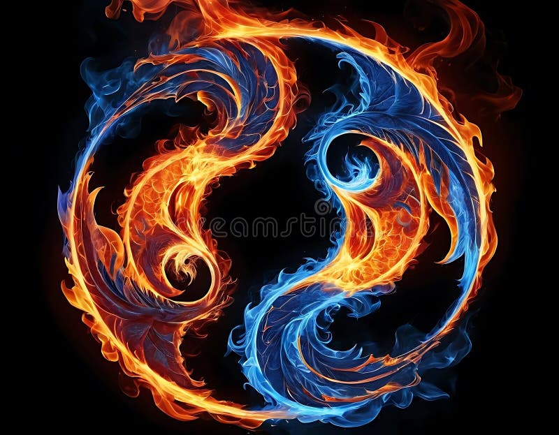 Dynamic Yin Yang Symbol Merging Elements of Fire and Ice Stock ...