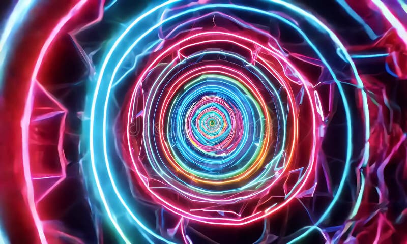 A Dynamic Zooming Effect through a Neon-light Tunnel, with Vibrant ...