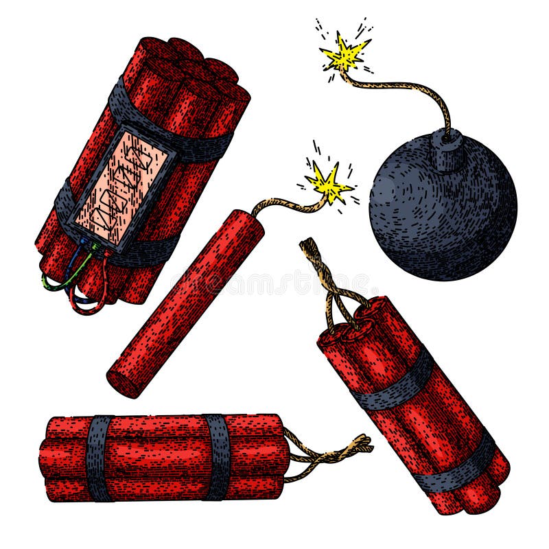 Dynamite Bomb Tnt Set Sketch Hand Drawn Vector Stock Vector ...