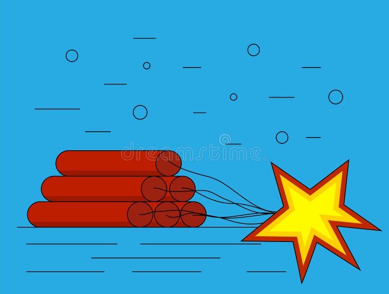 Dynamite with Burning Fuse Flat Line Art Stock Vector - Illustration of ...